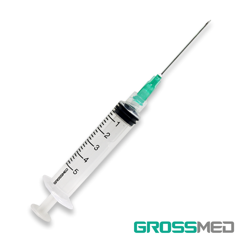 Jeringa de 5 cc con Aguja 21G x 1 1/2" Luer Lock (E) - Caja x 100 Unidades - GROSSMED