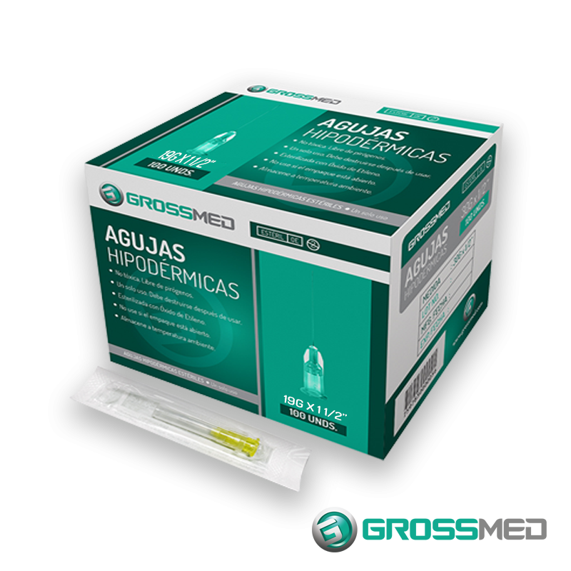 TuMaterialMédico.com | Aguja Hipodérmica 19G x 1 1/2" GROSSMED