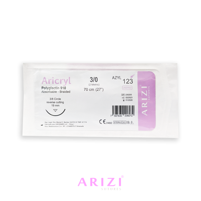 TuMaterialMédico.com | Aricryl 123: Poliglactina 910 3/0 ARIZI