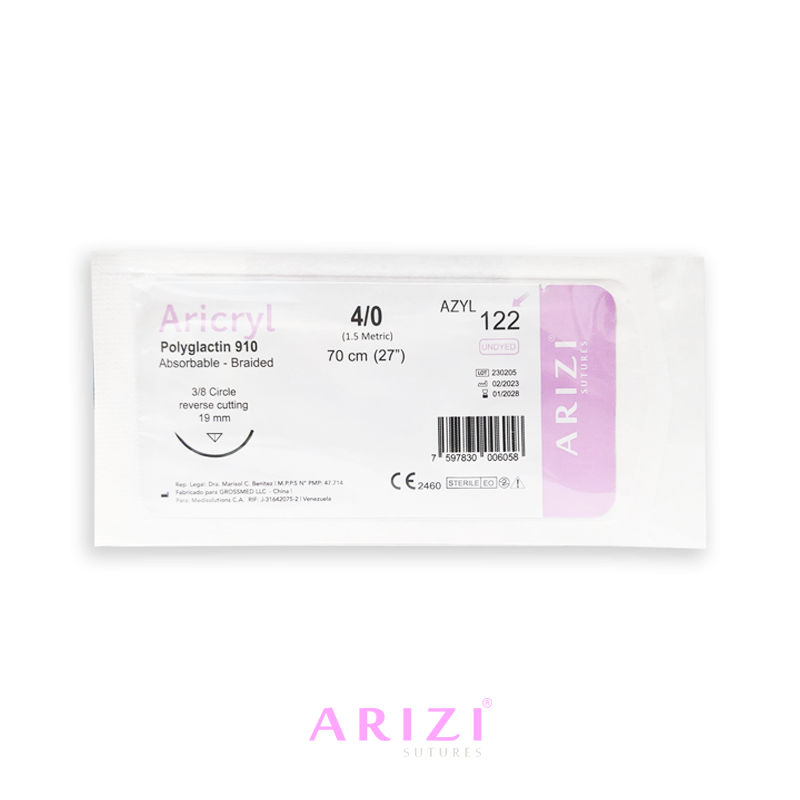 TuMaterialMédico.com | Aricryl 122: Poliglactina 910 4/0 ARIZI