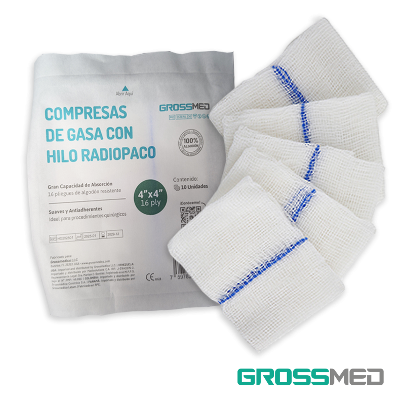 TuMaterialMédico.com | Compresa de Gasa Estéril Con Hilo Radiopaco 4"x ...