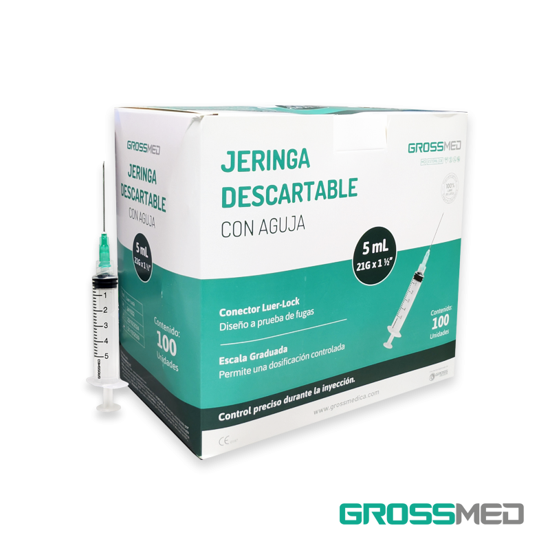 TuMaterialMédico.com | Jeringa de 5 cc con Aguja 21G x 1 1/2" Luer Lock ...