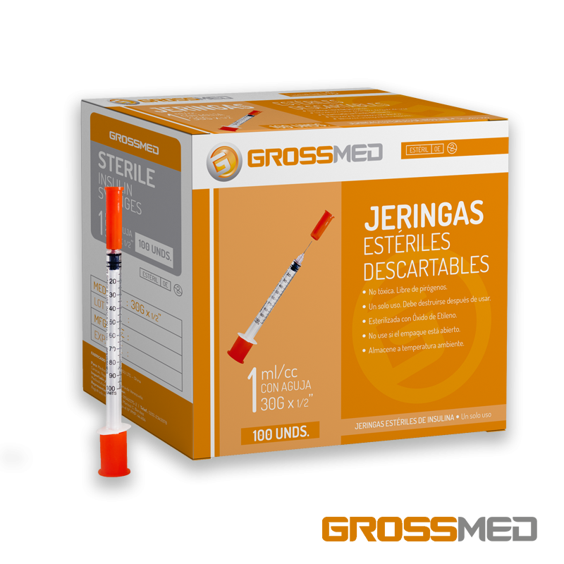 TuMaterialMédico.com | Jeringa de 1 cc con Aguja Integrada 30G x 1/2 ...